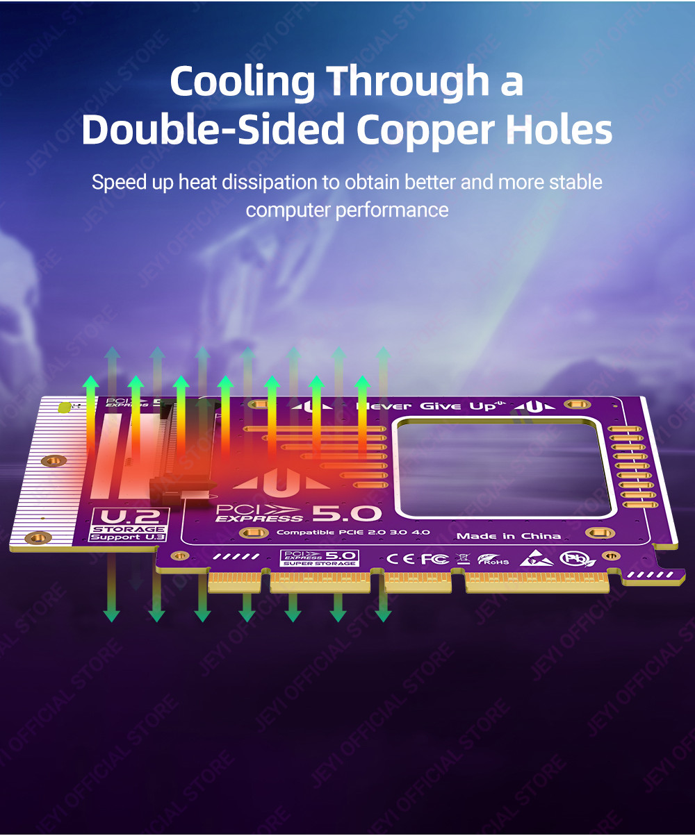 JEYI PCIe 5.0 to U.2(SFF-8639) Adapter, 128Gbps GEN5 U.2 SSD to PCIE X4 ...