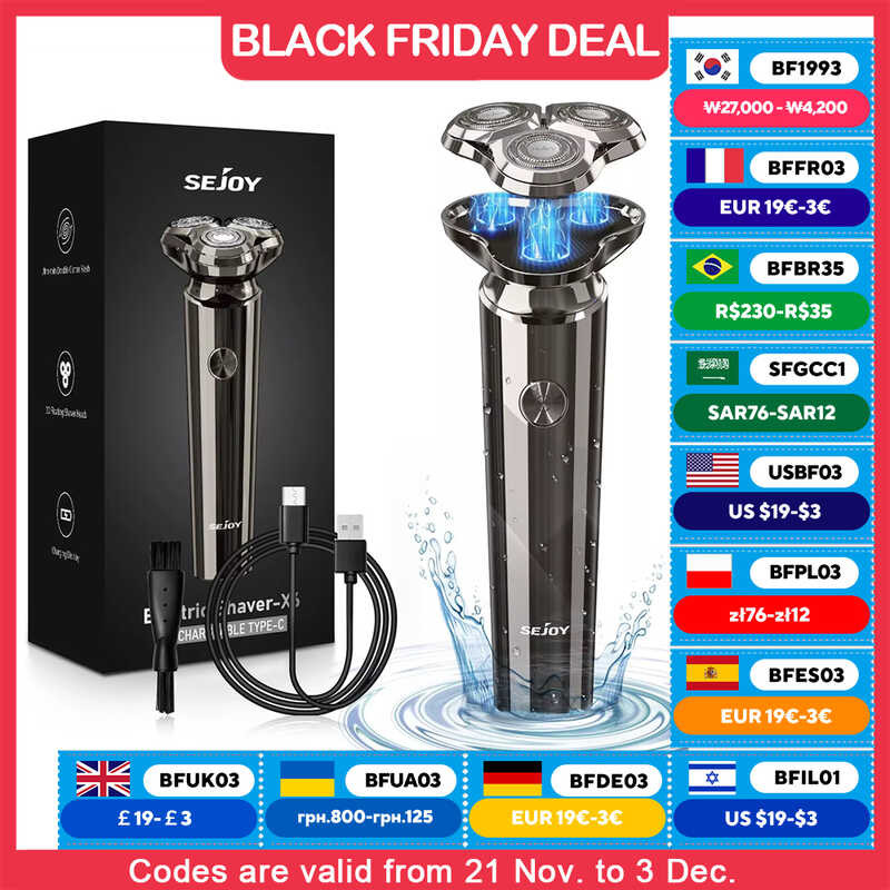 3 SEJOY 2 Anti-Pinch Shaver Beard Trimmer 3D Rotary Electric Razor For ...