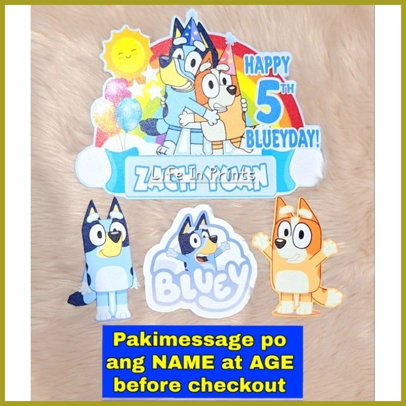 【COD】 BLUEY AND BINGO 2 cake topper set / PRINTED /Personalized with ...
