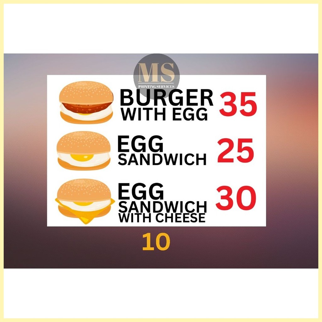 ⋤ ∪ Burger Hotdog Ham and Cheese Siomai Footlong Laminated Signage and ...