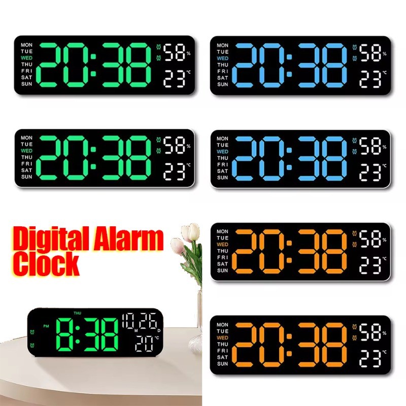 Large LED Screen Time Week Temperature Humidity Display - Wall-mounted ...