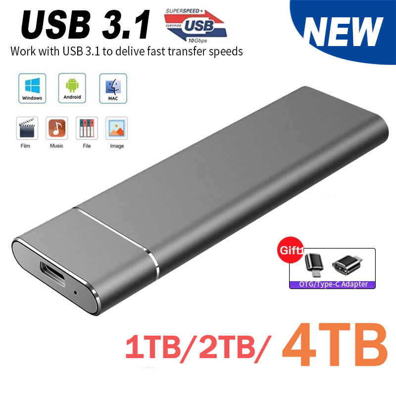 Ssd 1TB High-Speed Solid State Type-C/USB 3.1 Interface Portable Disk External Hard Drive for PC ...