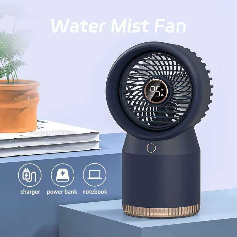 USB charging mini water mist fan portable power pack LED lighting desop ...
