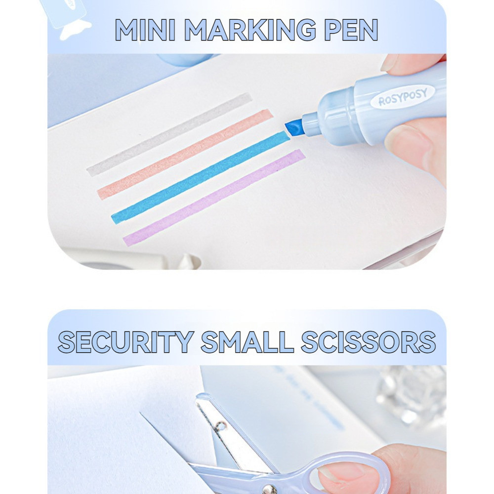 7IN1 Mini Stapler Staple Punch Hole Tape Machine Set Kids Stationery ...