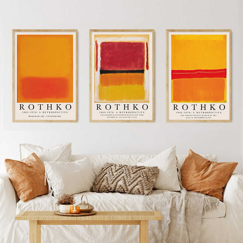 Abstract 3PCS Rothko Orange Mid Century Modern Posters Yellow Canvas ...