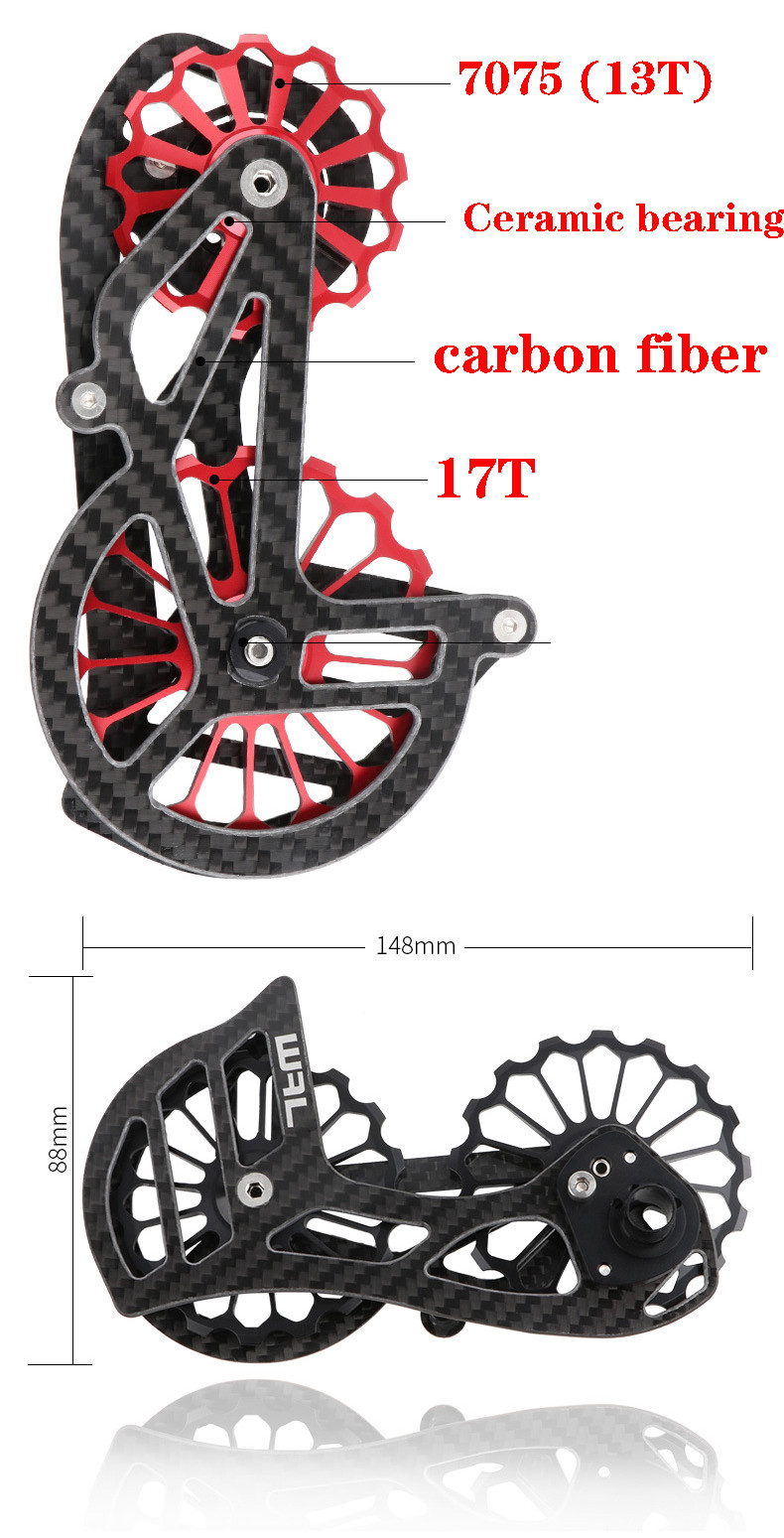 RACEWORK ceramic bearing carbon fibre rear derailleur road bike large guide wheel for Simano ...