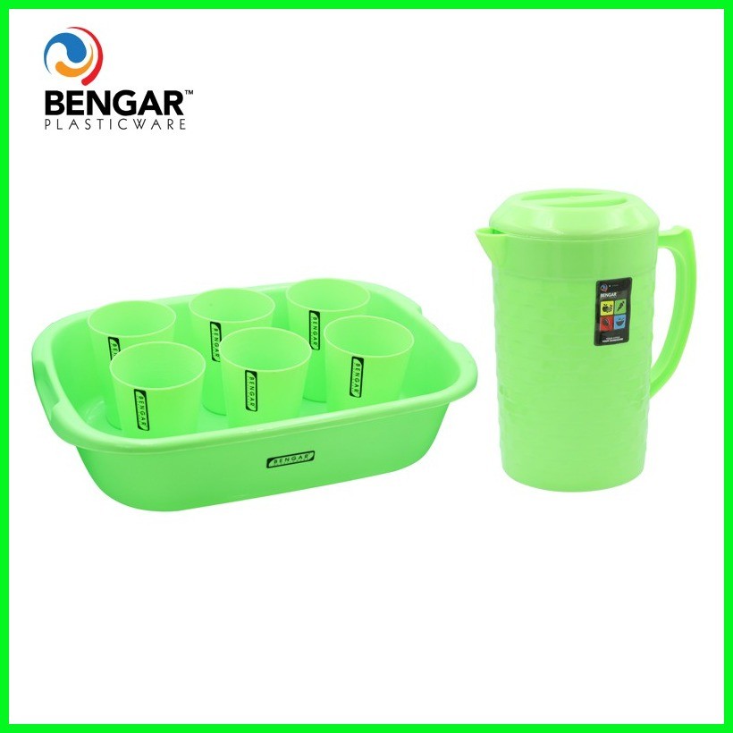 ☎ ⊕ BENGAR PLASTICWARE Rattan pitcher with cups and Dish tray Pitcher with Cups Pitcher with ...