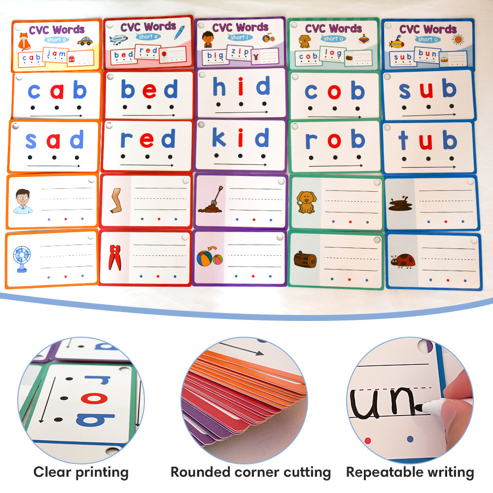 60 Pcs Phonics CVC Words English Flashcards for Kids Children ...