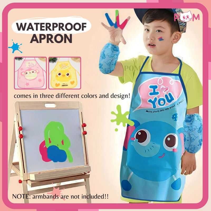 POM Kids Cooking Apron PVC Waterproof Painting Body Shirt Cover Cartoon ...