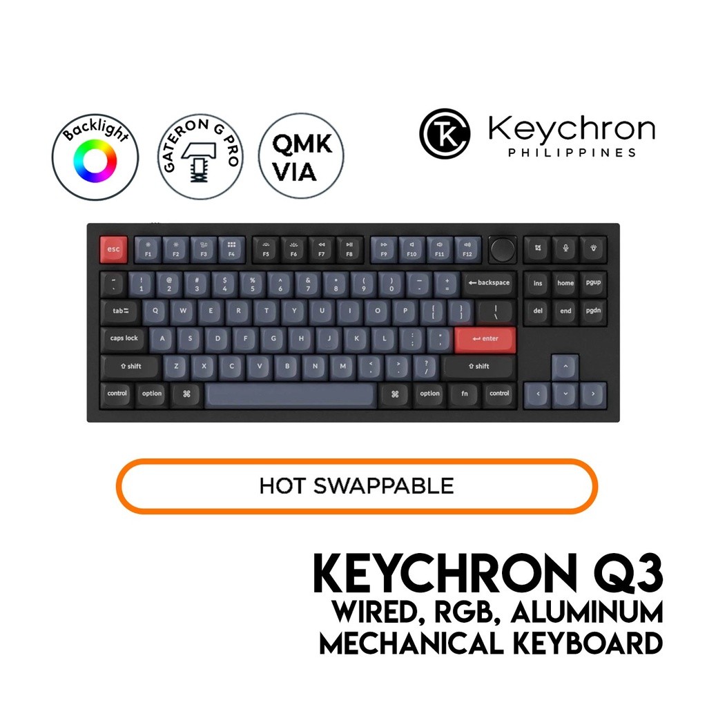 Keychron Q3 with Knob QMK Mechanical Keyboard, Carbon Black, TKL, Wired ...