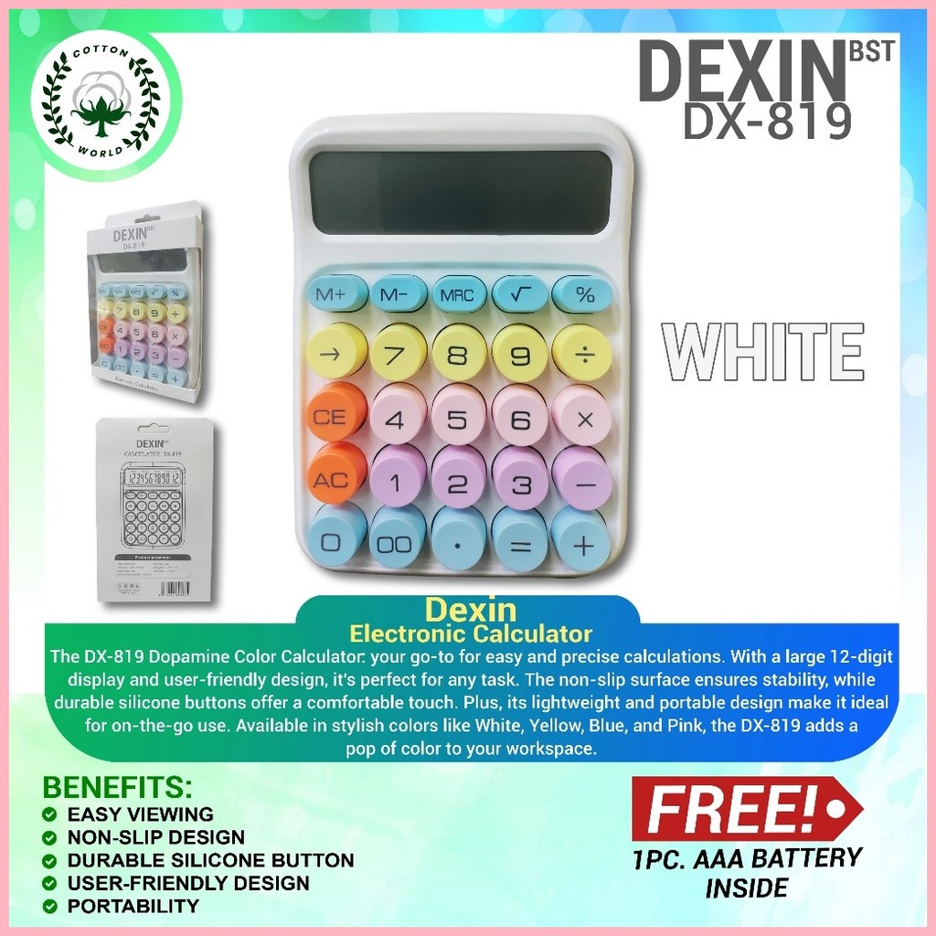 ∈ ⊕ Dexin Mechanical Keyboard Calculator 12 Digits Large Display ...