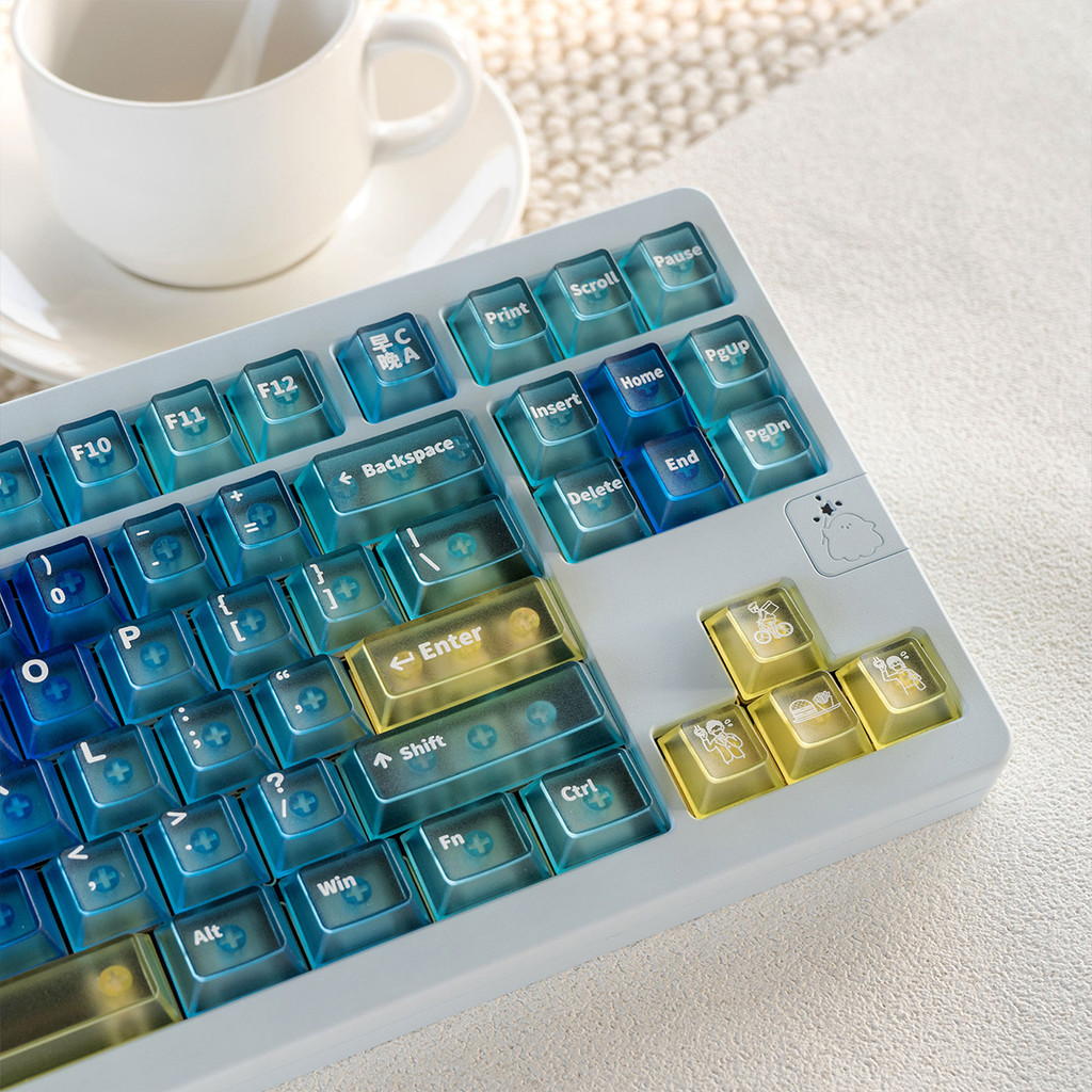 Transparent Foggy Blue Keycaps PC Light Through Cherry Profile keycap ...
