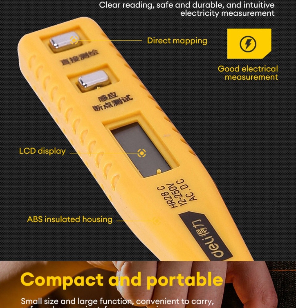 Deli Led Digital Display Voltage Tester Electric Test Pen 12-250V ...