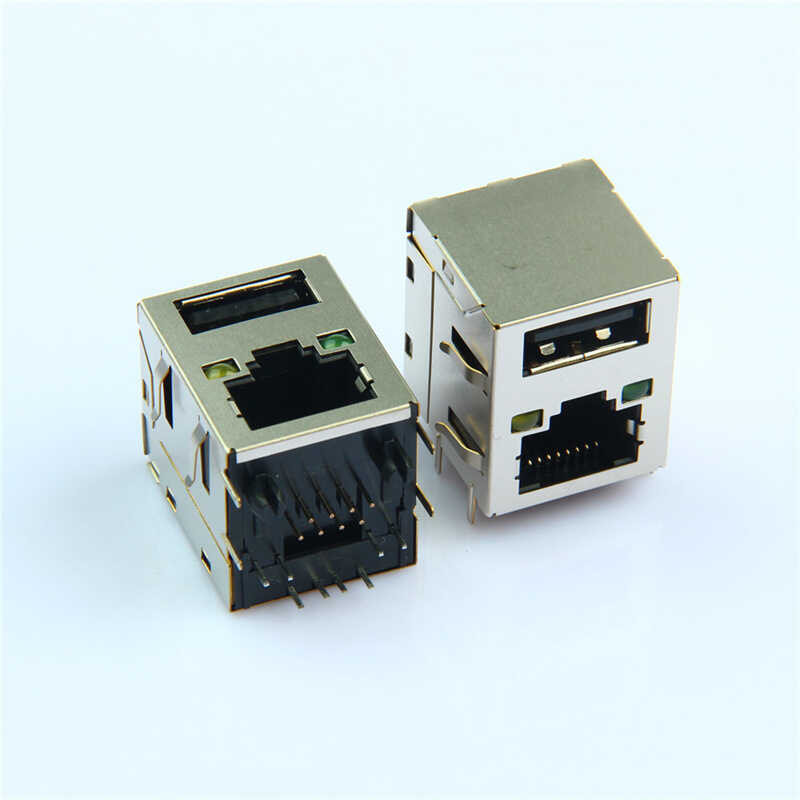 RJ45 Ethernet port+USB 2.0 female socket integrated connector with ...