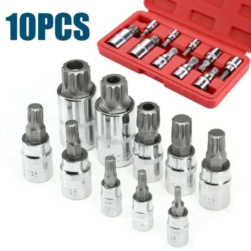 10pcs Set XZN 12 Point Spline Bit Socket S2 Steel 4-18mm Auto Car Anti ...