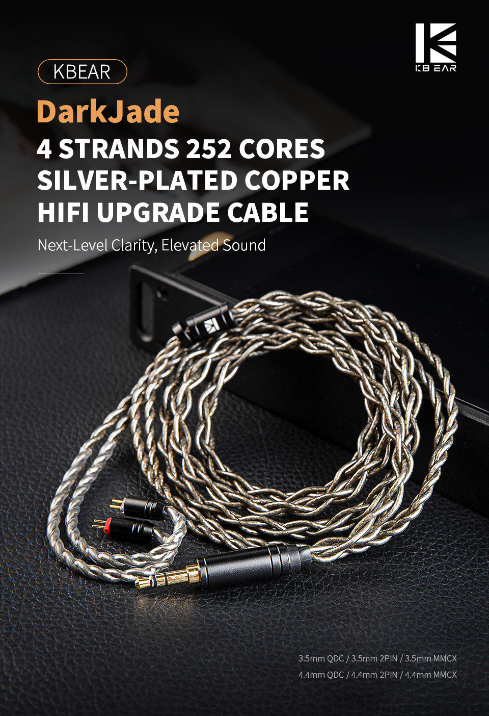 KBEAR DarkJade 4 strands 252 cores silver-plated copper HIFI upgrade cable 3.5/4.4mm Gold-Plated ...