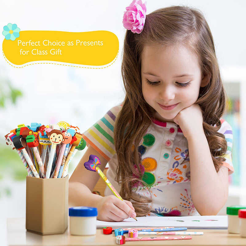 Cute 20Pcs Animal Wooden Pencil Na May Cartoon Eraser Kids Birthday ...