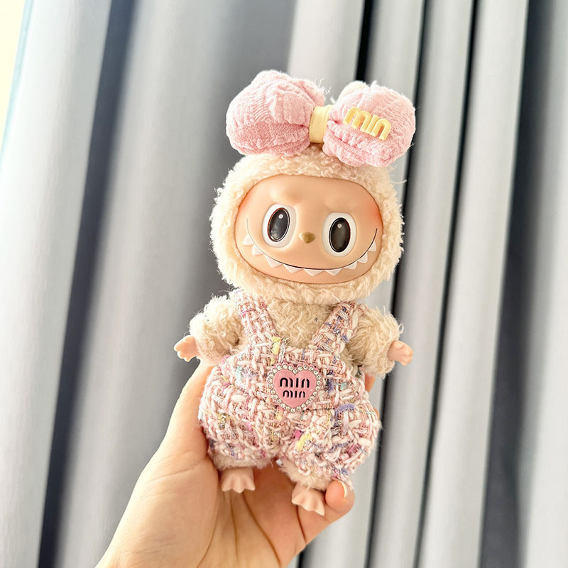 Labubu Version 2 Clothes Set Pink Plaid Jumpsuit for Labubu Have A Seat ...