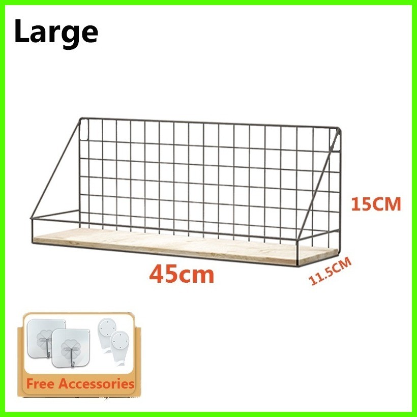 Storage Rack Wall Shelf Rack Wooden Metal Wall Mounted No-Punching Home ...