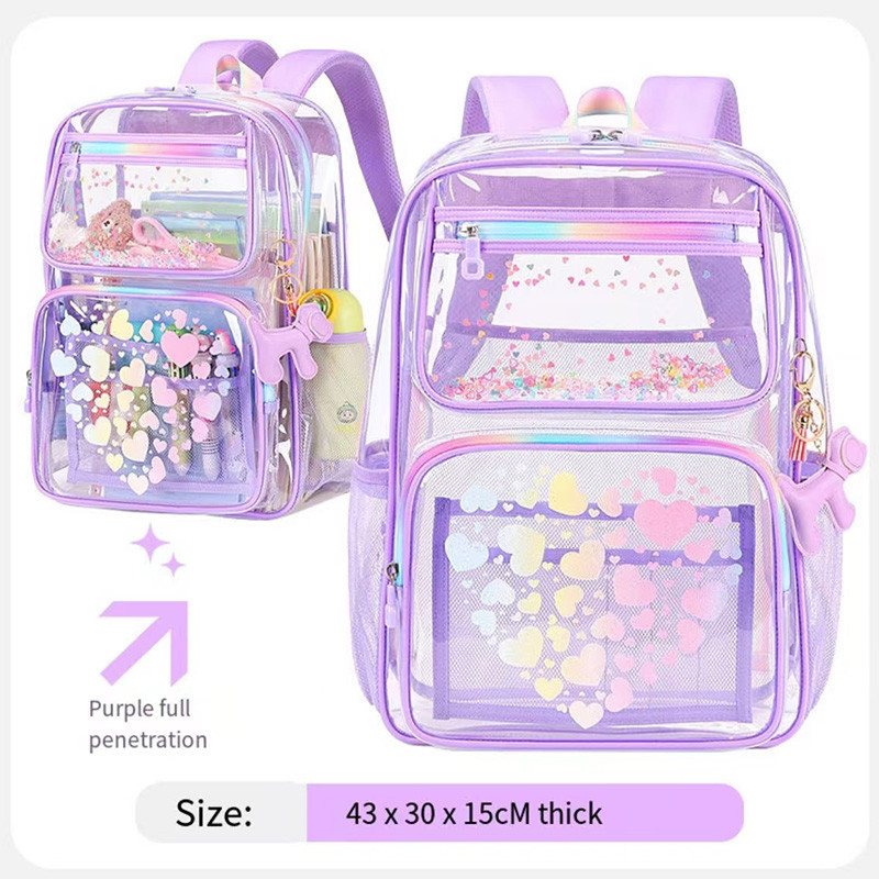 Girls transparent shoulder bag waterproof large capacity elementary ...