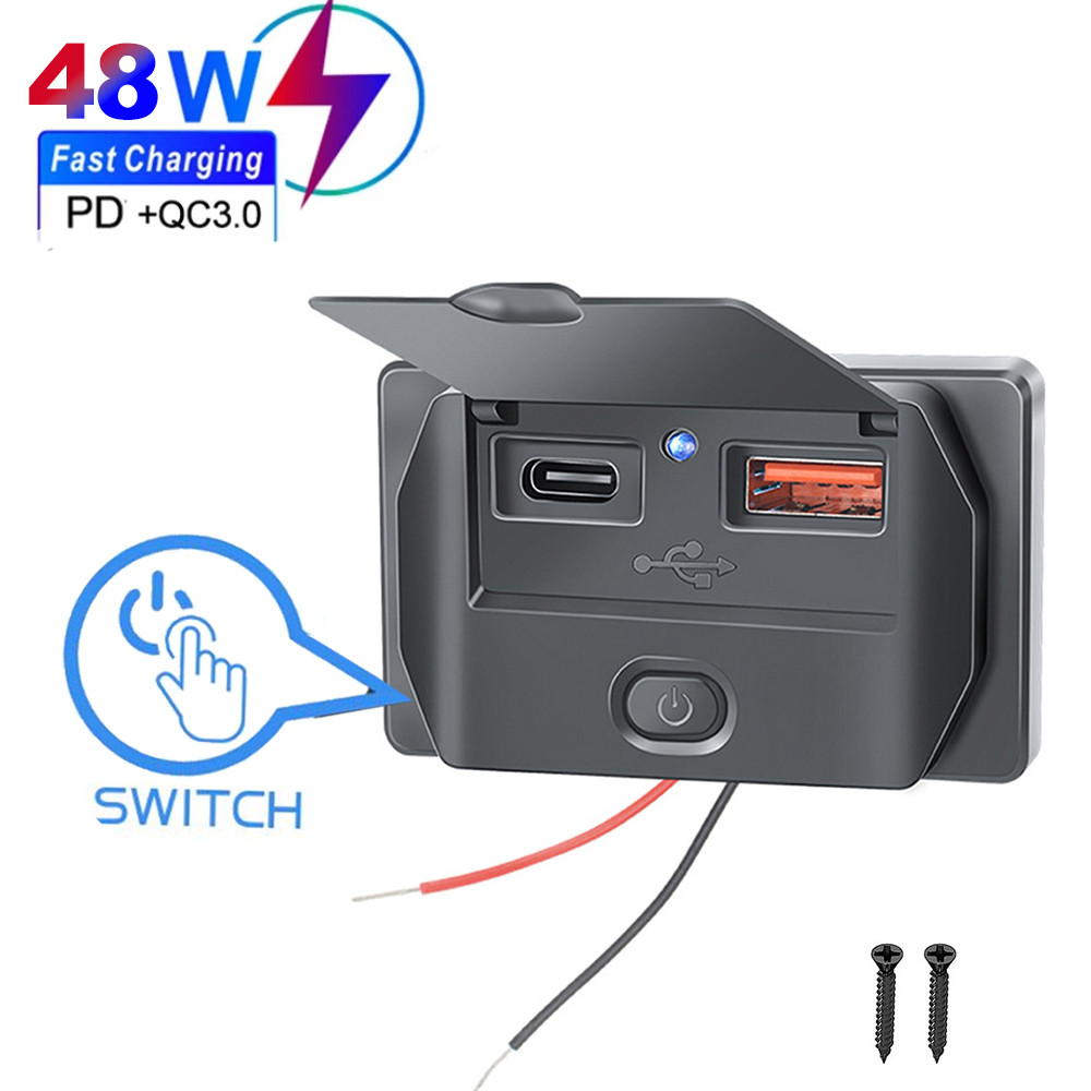 Quick Charge PD Type C Dual USB Ports Car Bus Charger Socket Adapter ...