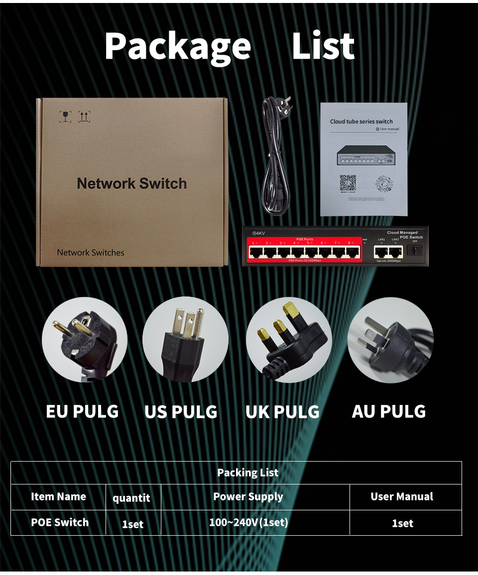 8 Port 48V Cloud-managed POE Switch Active POE Desktop 100/1000Mbps SFP APP Control Switch Pulg ...