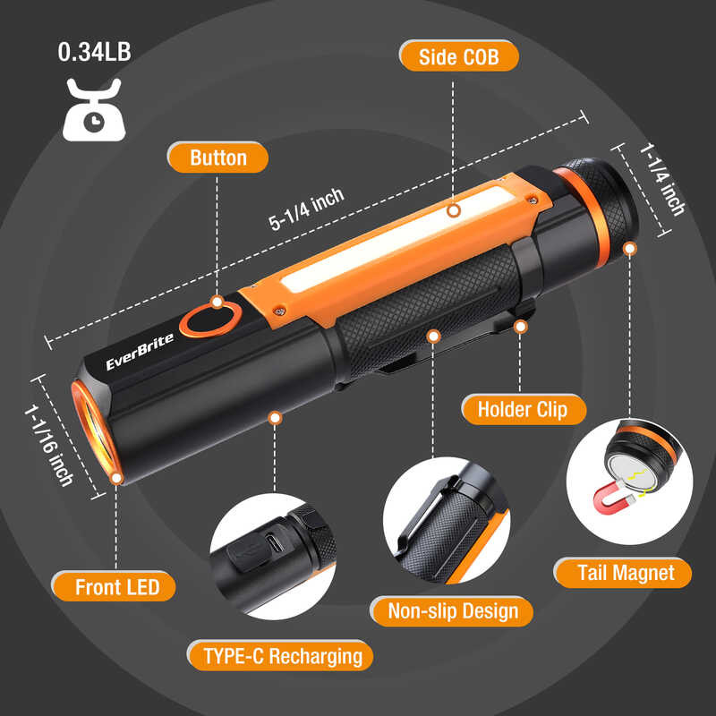 Portable Everbrite Flashlight Torch Rechargeable LED Work Light ...