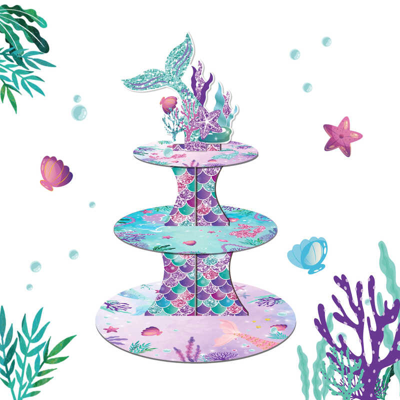 Cartoon 3Tier Mermaid Tail Display Stand Under The Sea Birthday Cup ...