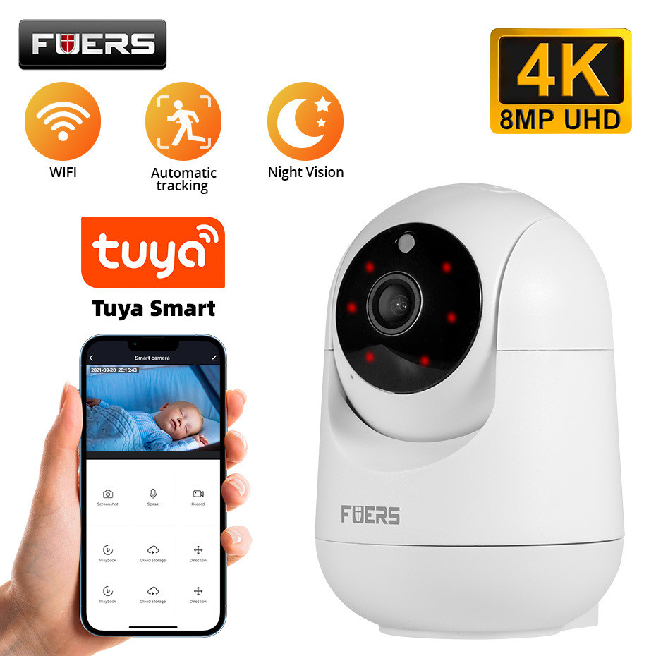 Fuers 8Mp 4K Indoor Wifi IP Camera Tuya Smart Home Wireless ...