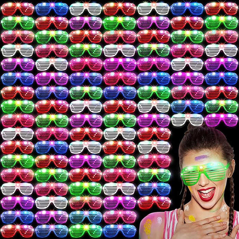 Pcs 12/24 Light Up Neon LED Shutter Shades Glasses for Kids Adult ...