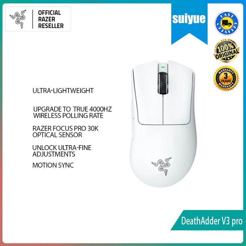 Razer DeathAdder V3 Pro Wireless Gaming Mouse 64g Ultra Lightweight Focus Pro 30K Optical Sensor ...