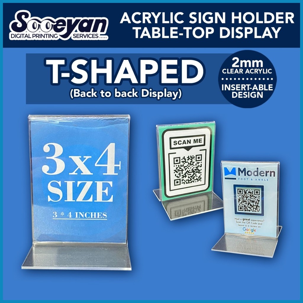 INSERT-ABLE ACRYLIC SIGN HOLDER TABLE-TOP DISPLAY / T-SHAPED (2MM ...
