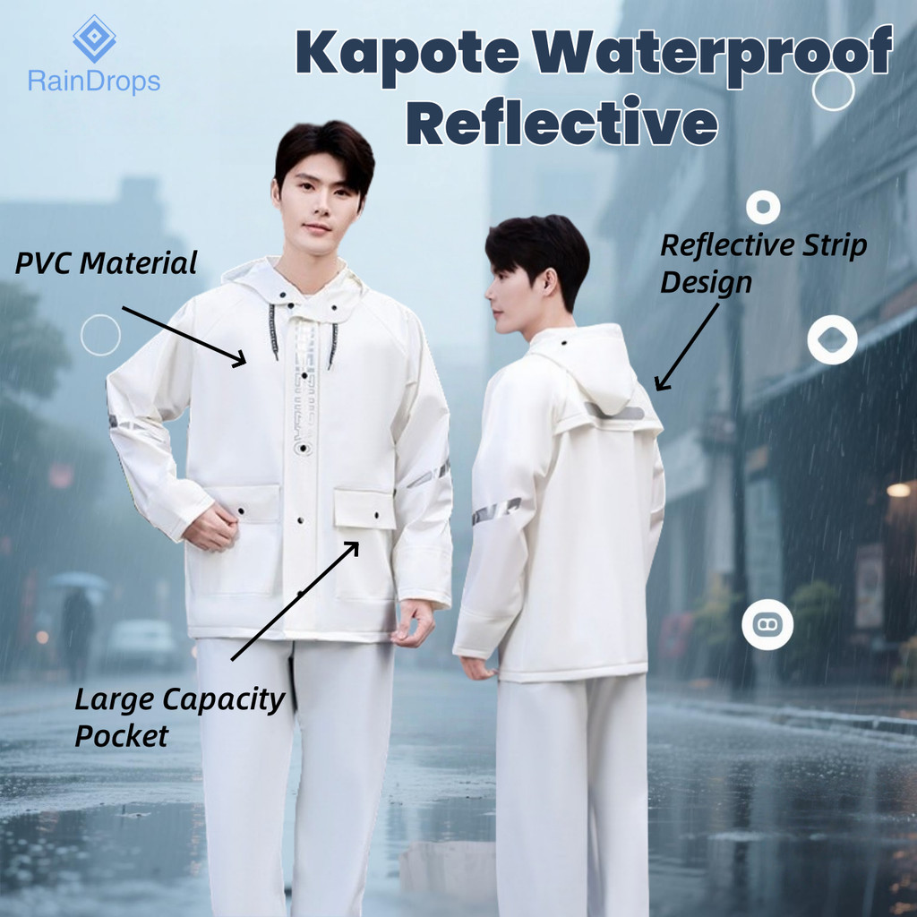 RainDrops Stylish Kapote Raincoat Set – Makapal Waterproof Couple ...