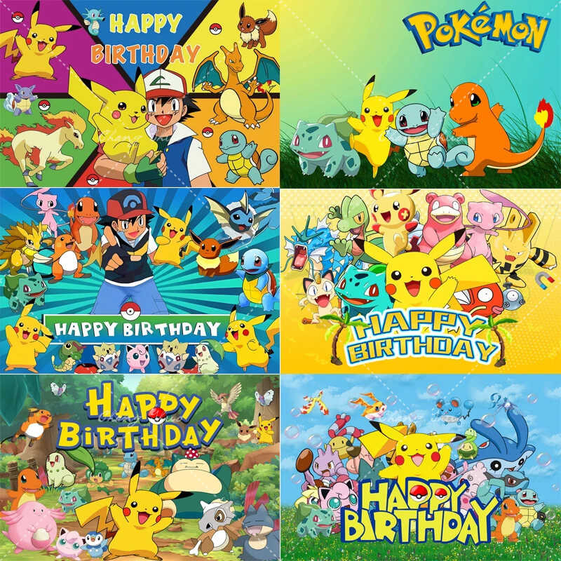 Pikachu Pokémon Theme Background Cloth Happy Birthday Party Baby Shower ...