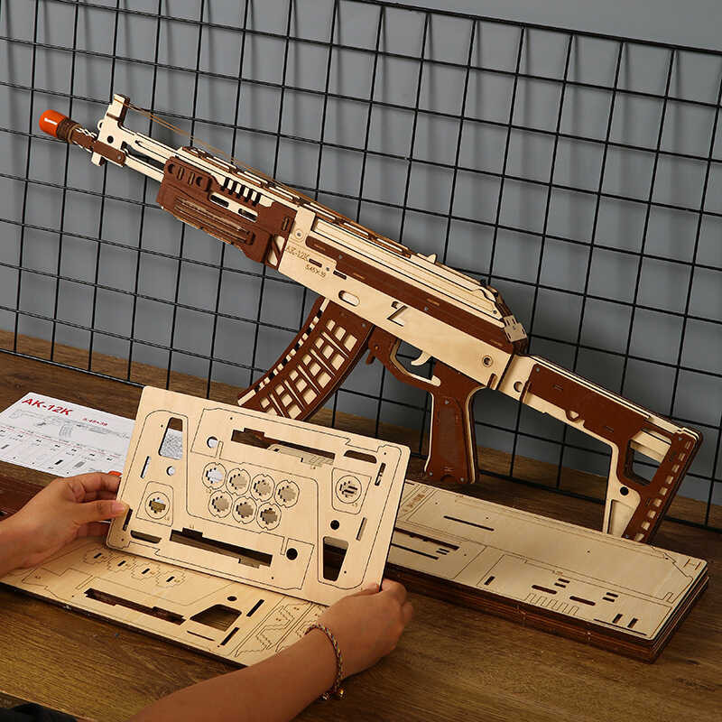 1C Wooden Rifle Model Children's Simulation Gun Ak12 Block Puzzle Boy ...