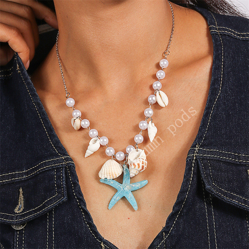 Fashion Ocean Style Shell Conch Pendant Exaggerated Necklace Starfish ...
