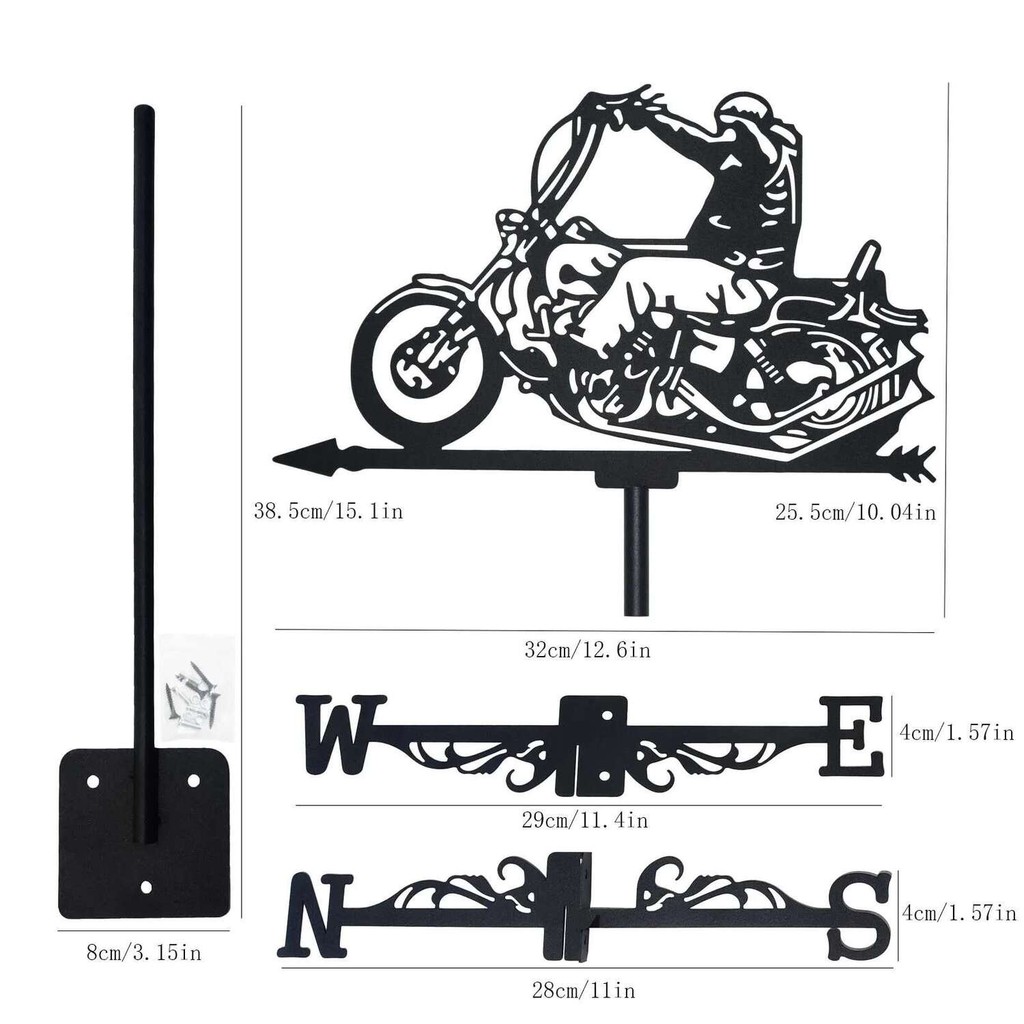Weathervane Motorcyclis Silhouette Art Black Metal Motorcycle Ride Wind ...