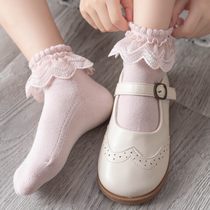 5Pairs 1-9Y White Pink Lace Trim Socks Princess Socks For Baby School ...