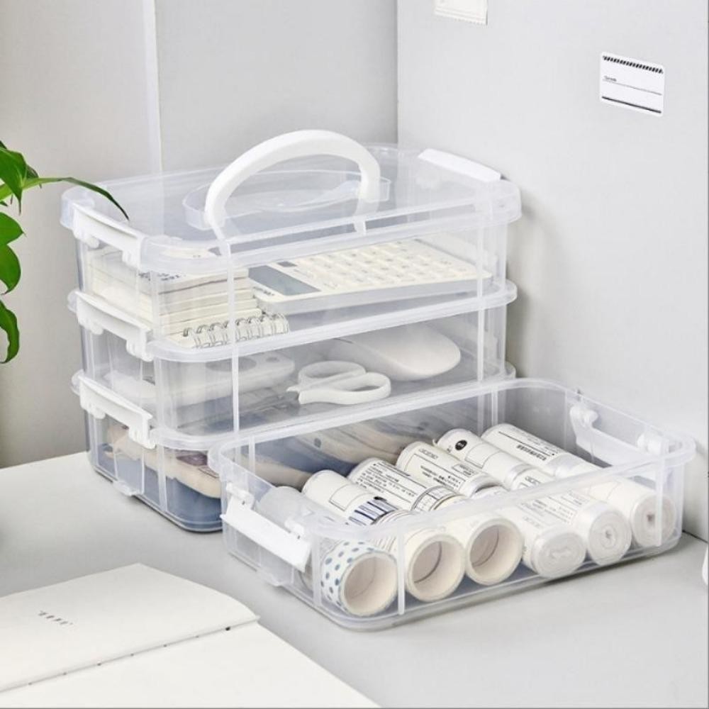 4 Layers Multi-Purpose Handheld Storage Box Large Jewellery Organiser ...