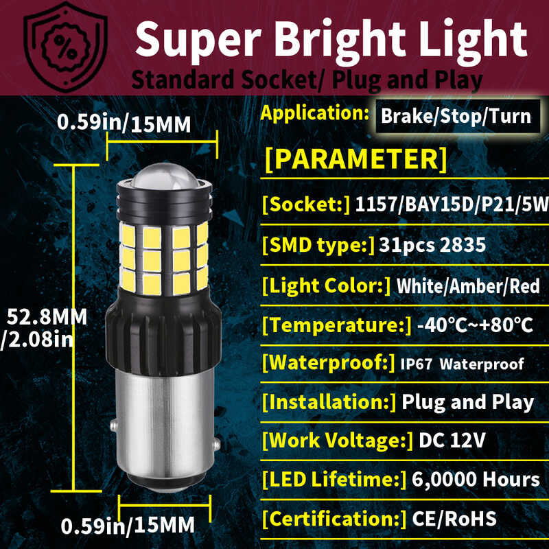 LY 2Pcs 1157 P21/5W Bay15d 7528 Led Brake Lights Stop Bulb Diode Tail ...