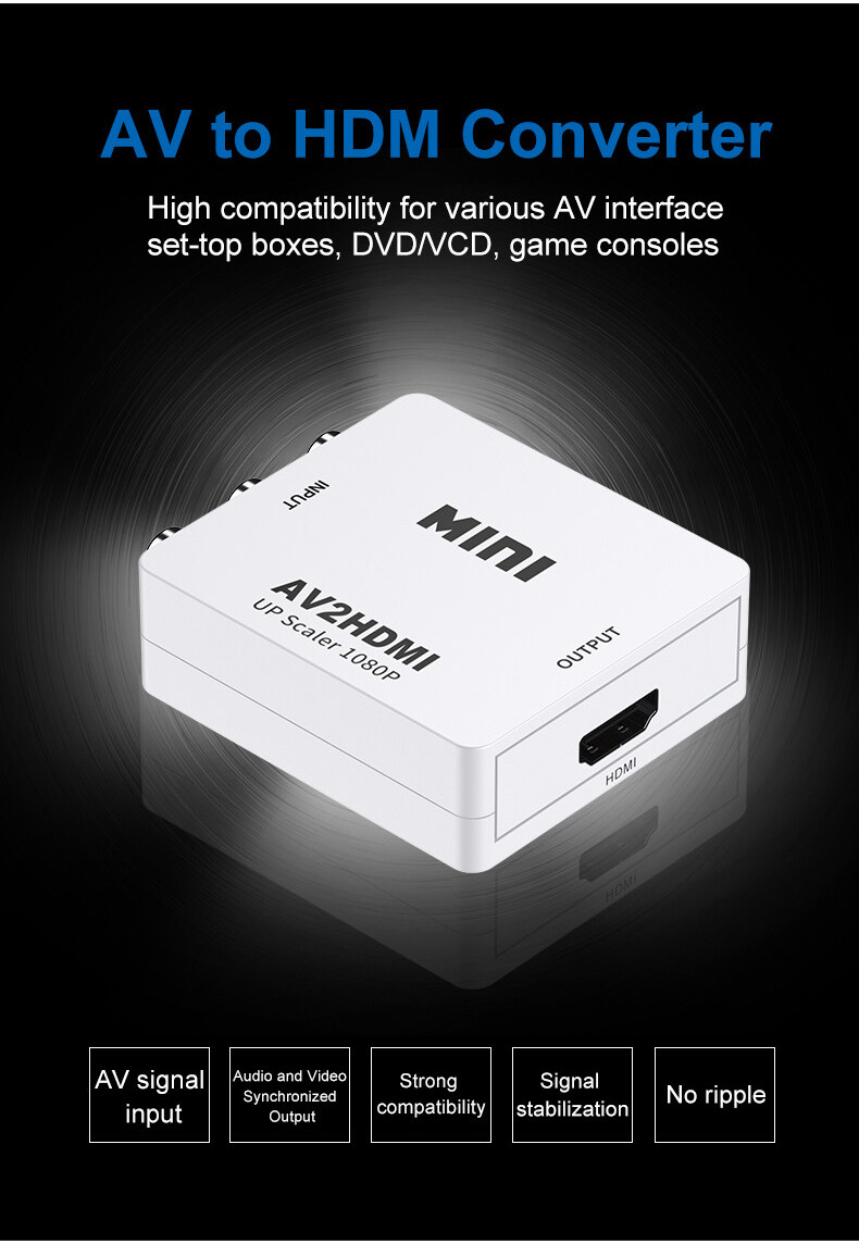 ZOERAX AV to HD-MI Converter Mini AV2HDMI 1080P RCA AV/CVBS to HDMI ...