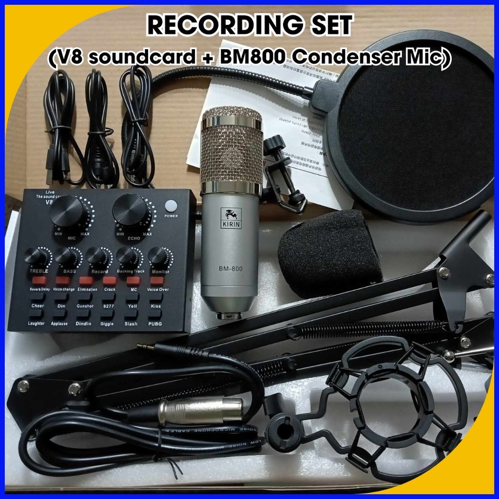 100% ORIGINAL BM 800 Condenser Microphone Set with V8 Soundcard Complete Set (Flat/Black ...