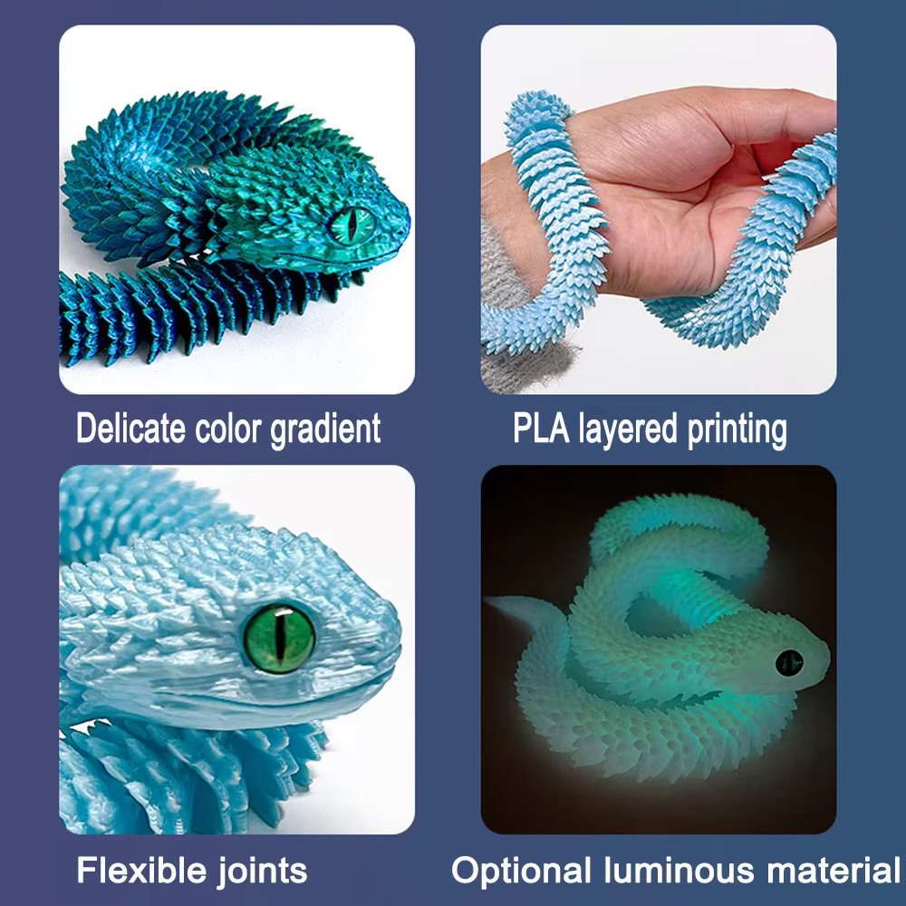 2PCS 3D Printed Snake,Luminous Desktop Ornaments,Movable Joint ...