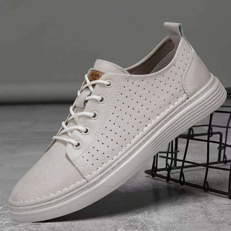 A Summer Breathable Genuine Leather Casual Shoes Men's Handmade Quality ...