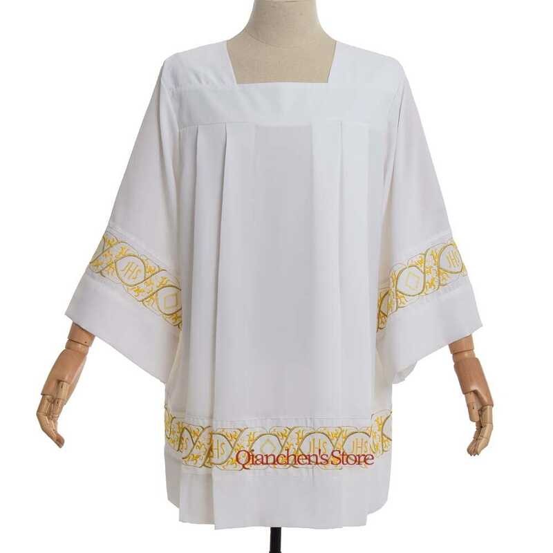 Catholic de Pleated Lace Square Neckline Surplice Liturgical Cotta ...