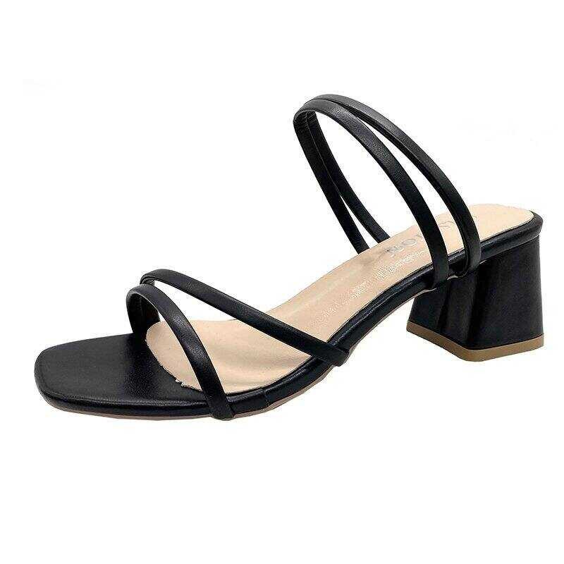 Korean Omyshoes Fashion Leather High 2.5 inch Block Heels Sandals (One ...