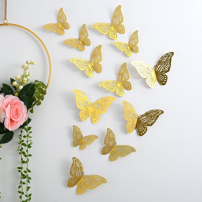 12Pcs 3D Butterfly Wall Decor Gold Butterfly Decorations for Butterfly ...