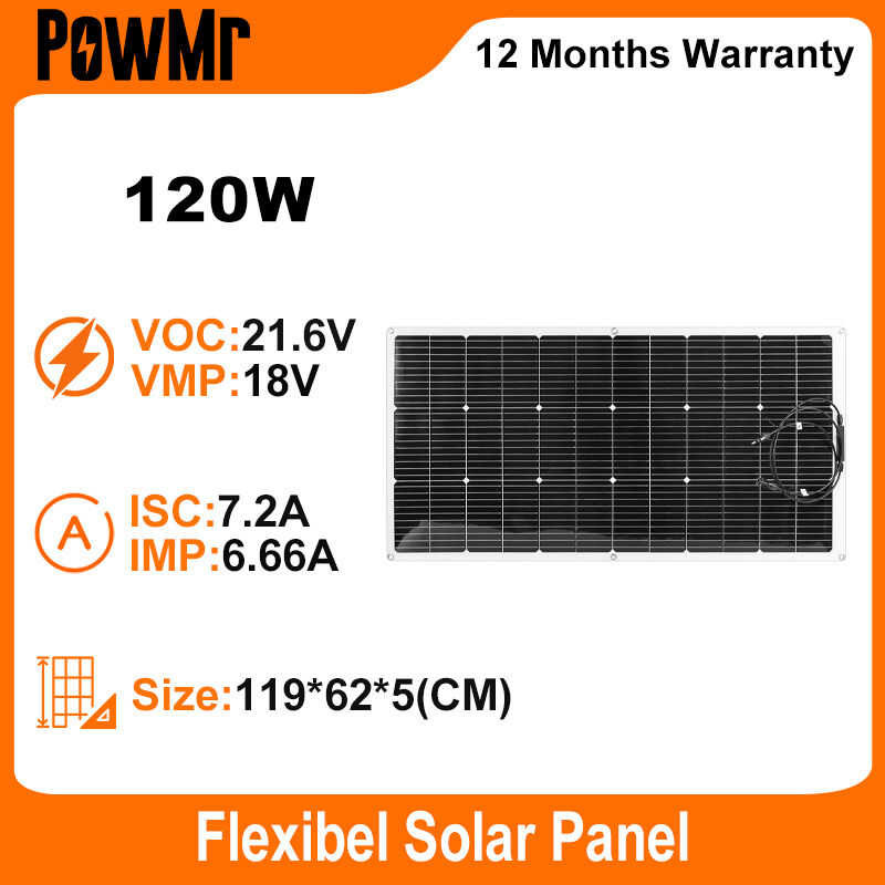 Powmr 120W Flexible Solar Panel Monocrystalline Silicon Solar Panel ...
