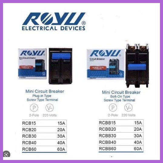ஐ ∈ ROYU Mini Circuit Breaker PLUG IN/ BOLT ON Type Screw Type Terminal ...