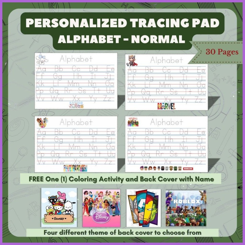 PERSONALIZED TRACING PAD ( Alphabet, Names, etc.) 30 PAGES WITH FREE ...
